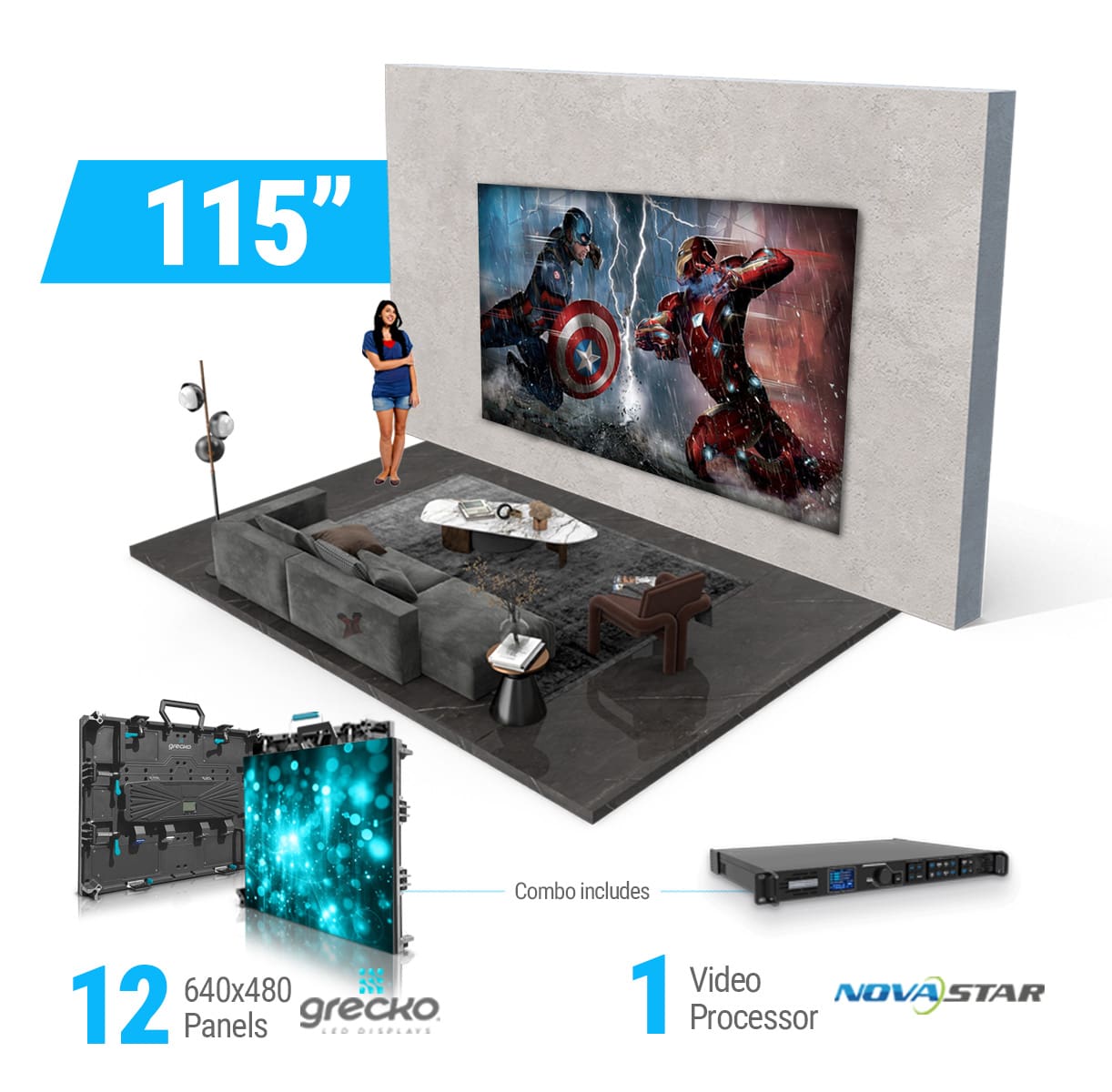 Led Video Wall NovaStar P1.99mm 115'' Indoor Turn-Key LED System 12 ...